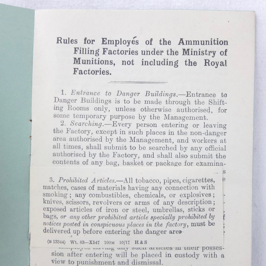 WW1 Munitions Factory Rule Book | Waltham Abbey (1916) – Compass Library