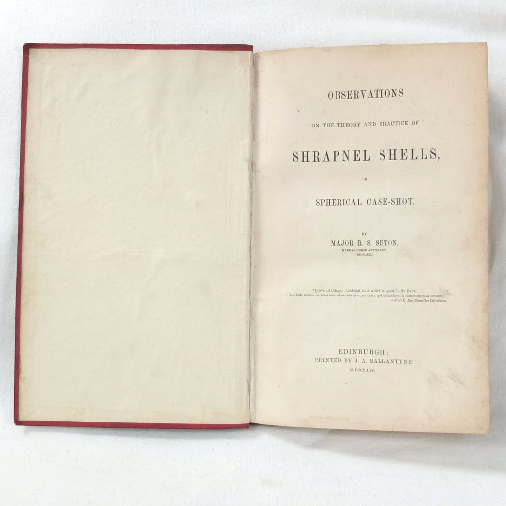 Shrapnel Shells (1854) | Major R. S. Seton | Very early treatise on the ...