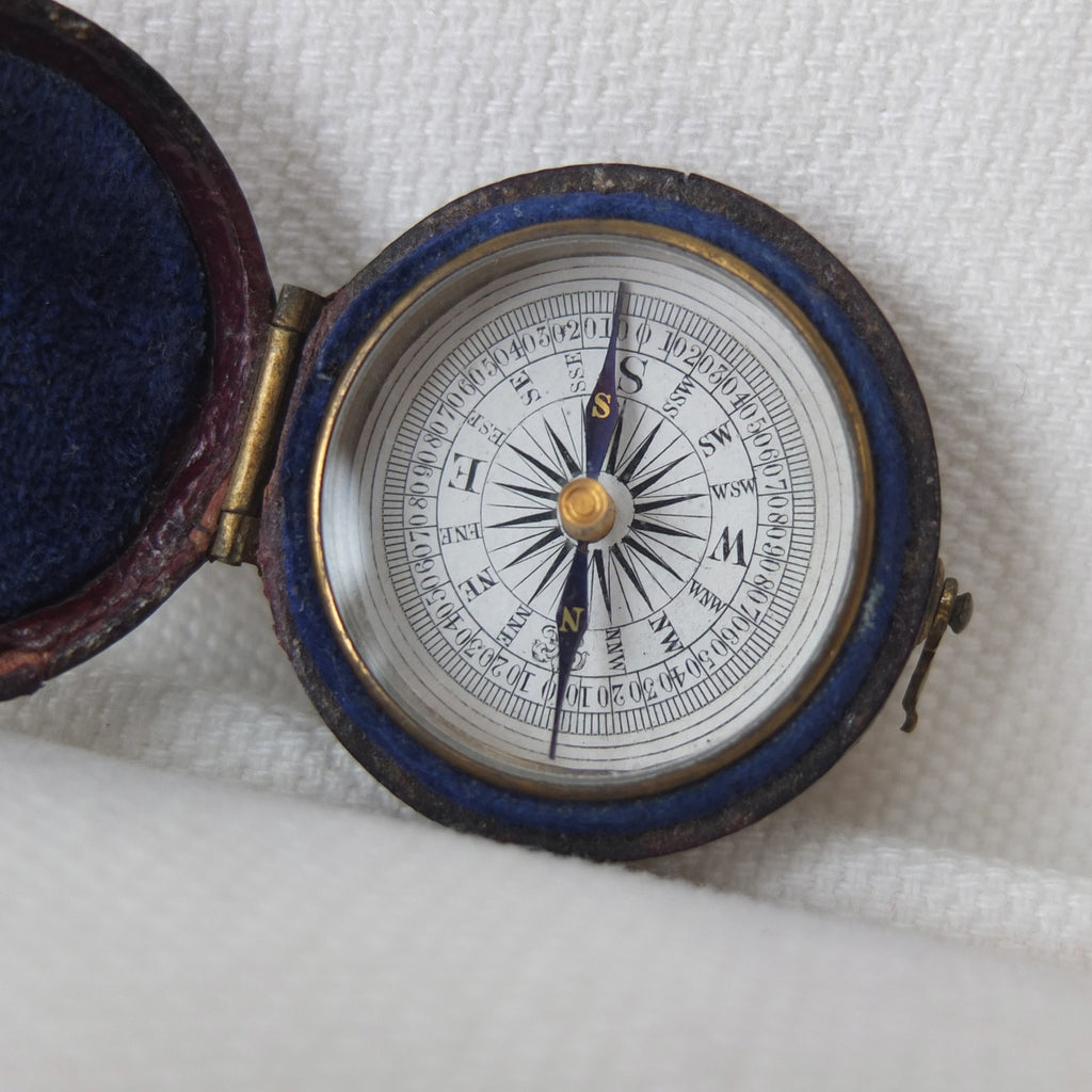 Victorian Pocket Compass with Morocco Leather Case 1860 – Compass Library